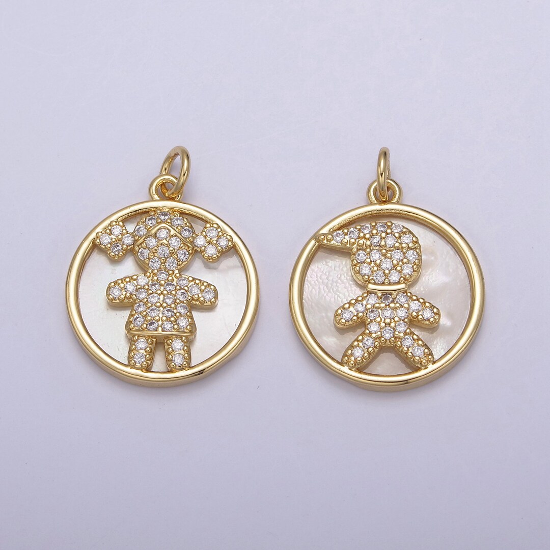 14K Gold Filled Boy / Girl Pendant CZ Micro Pave Female / Male Gender ...