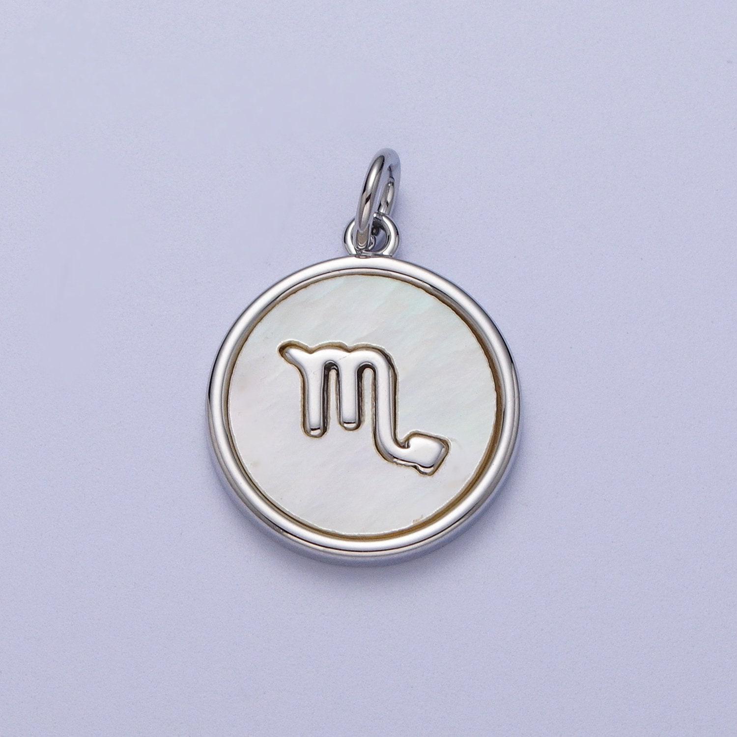 Shell Pearl Silver Zodiac Signs Medallion Pendant White Gold Fill ...