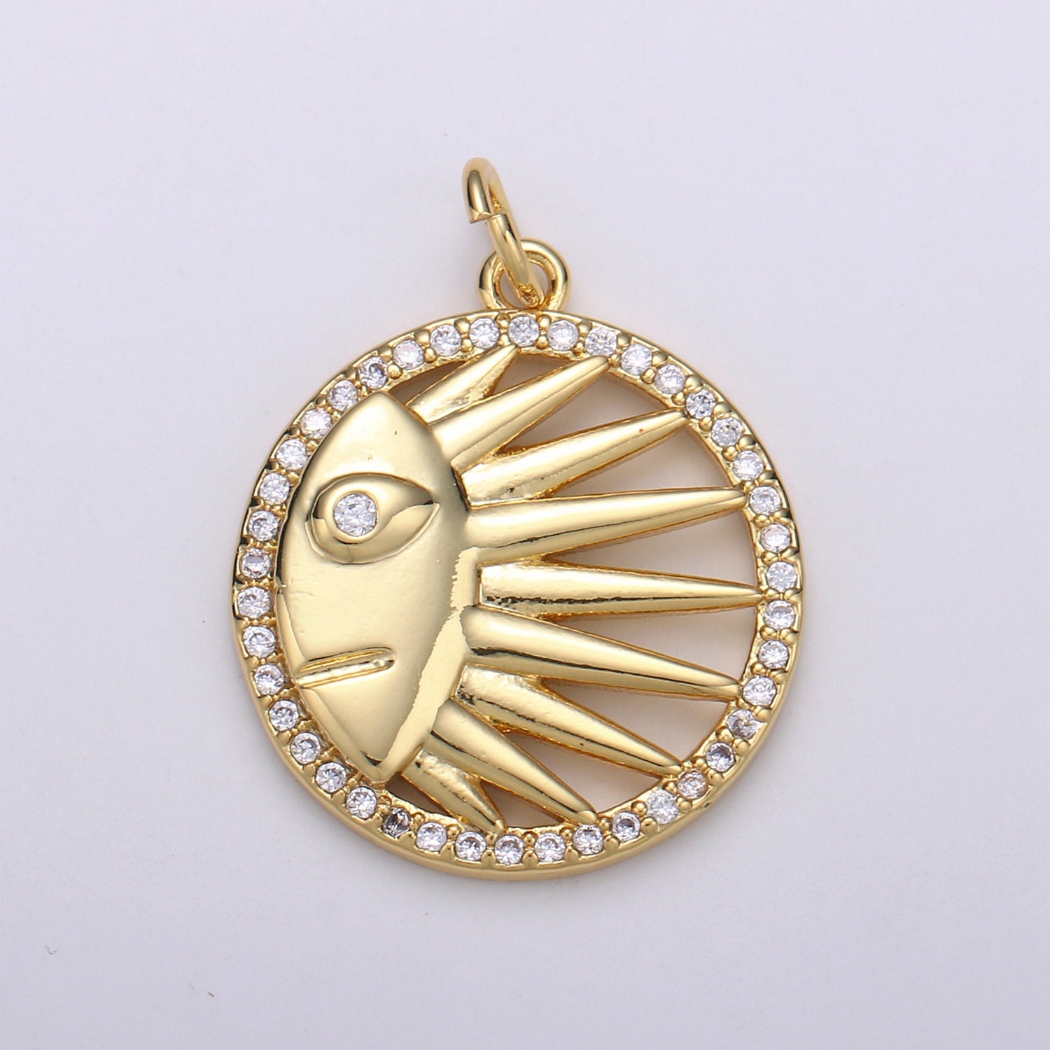 Solar Coin CZ Charms Sun Celestial Cubic Pave Coin Pendant 24K - Etsy