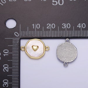 14K Gold Filled Round Coin Heart Charm Connector Shell Pearl Link ...