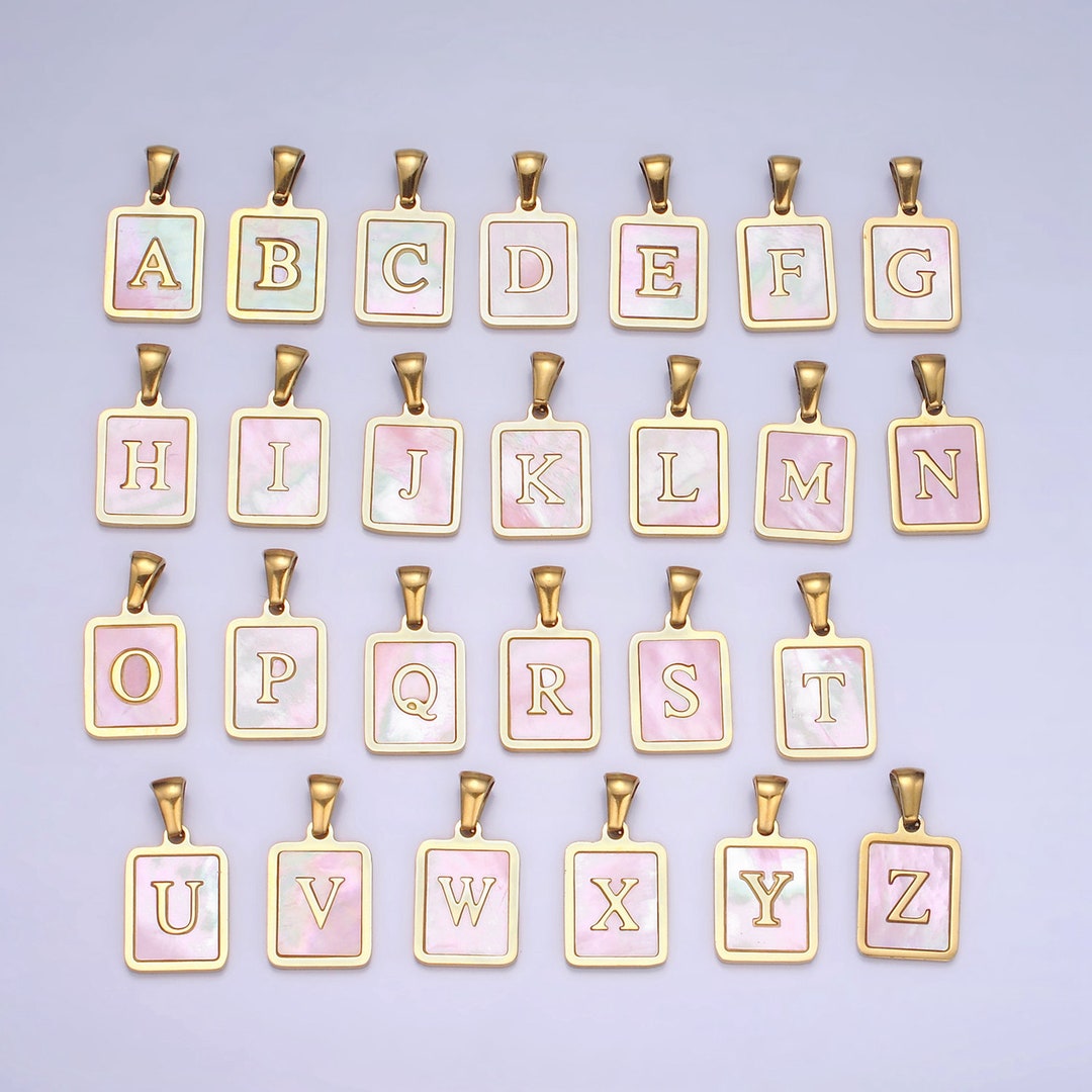 Pink Pearl Shell Alphabet 12mm Stainless Steel Initial Letter Pendant ...