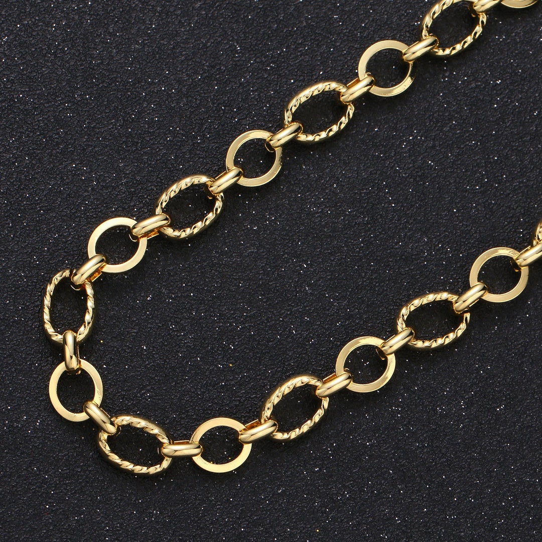 24K Gold Oval Rolo Cable Chain by Yard, Link Cable Twistedvelongate ...