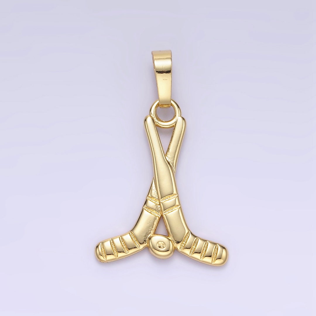 14k Gold Filled Hockey Stick Charm With for Sport Jewelry Inspired ...