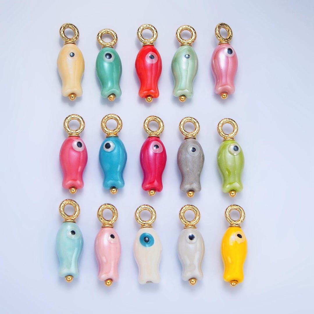 Colorful Ceramic Fish Charm Handmade Painting Ceramic Porcelain Animal ...