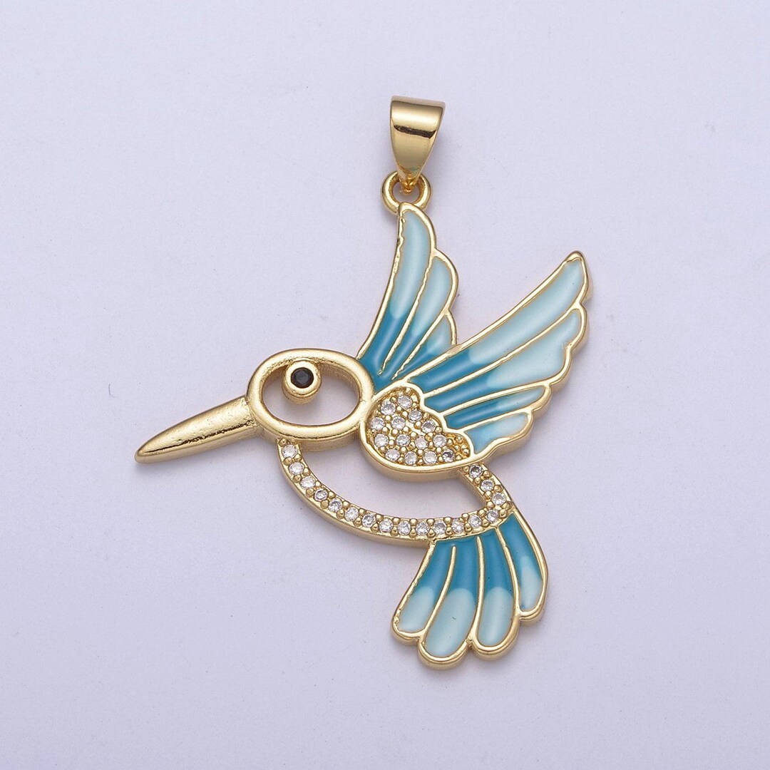 Blue Enamel Gold Hummingbird Charm 14k Gold Filled Humming Bird Pendant ...