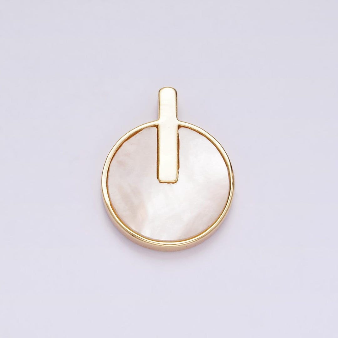 16k Gold Filled 20.5mm Bar Lined Shell Pearl Round Minimalist Bezel ...