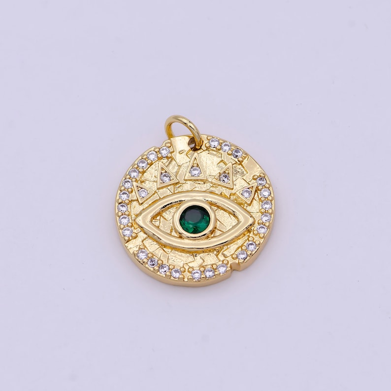 Dainty Gold Filled Evil Eye Charm With Green Emerald Cz Stone Coin ...