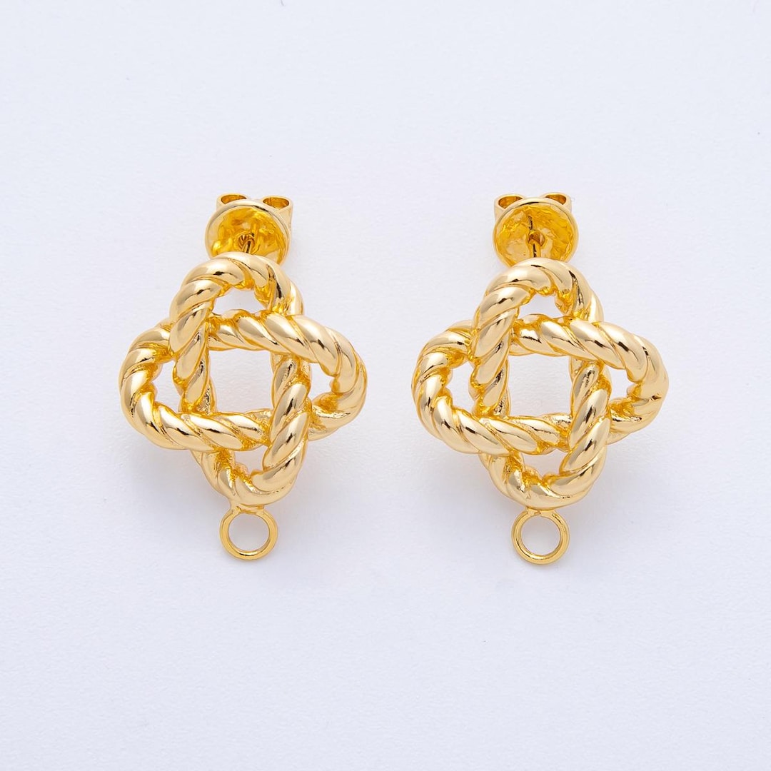 18K Gold Filled Rope Knot Stud Earrings Component With Closed Link for ...
