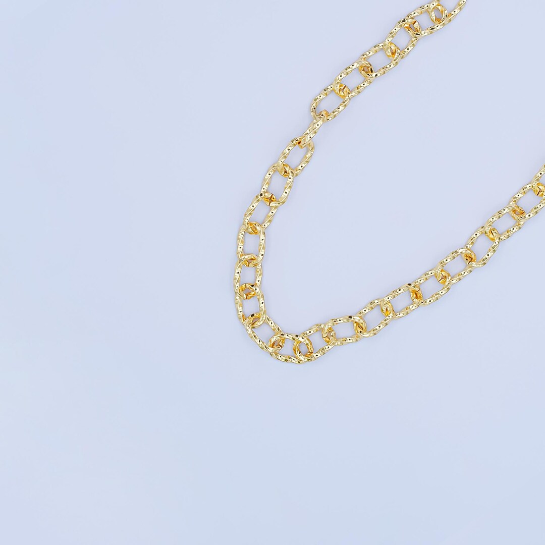 14k Gold Filled Unfinished Textured Hammered Oval Cable Chain, Cable ...