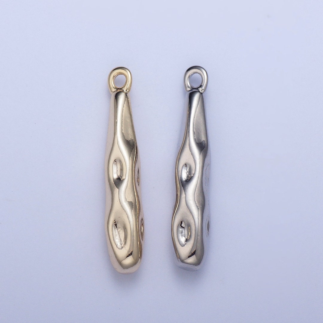 Long Abstract Dented Cave Man Sticks Pendant, Gold Silver Plated Dented ...