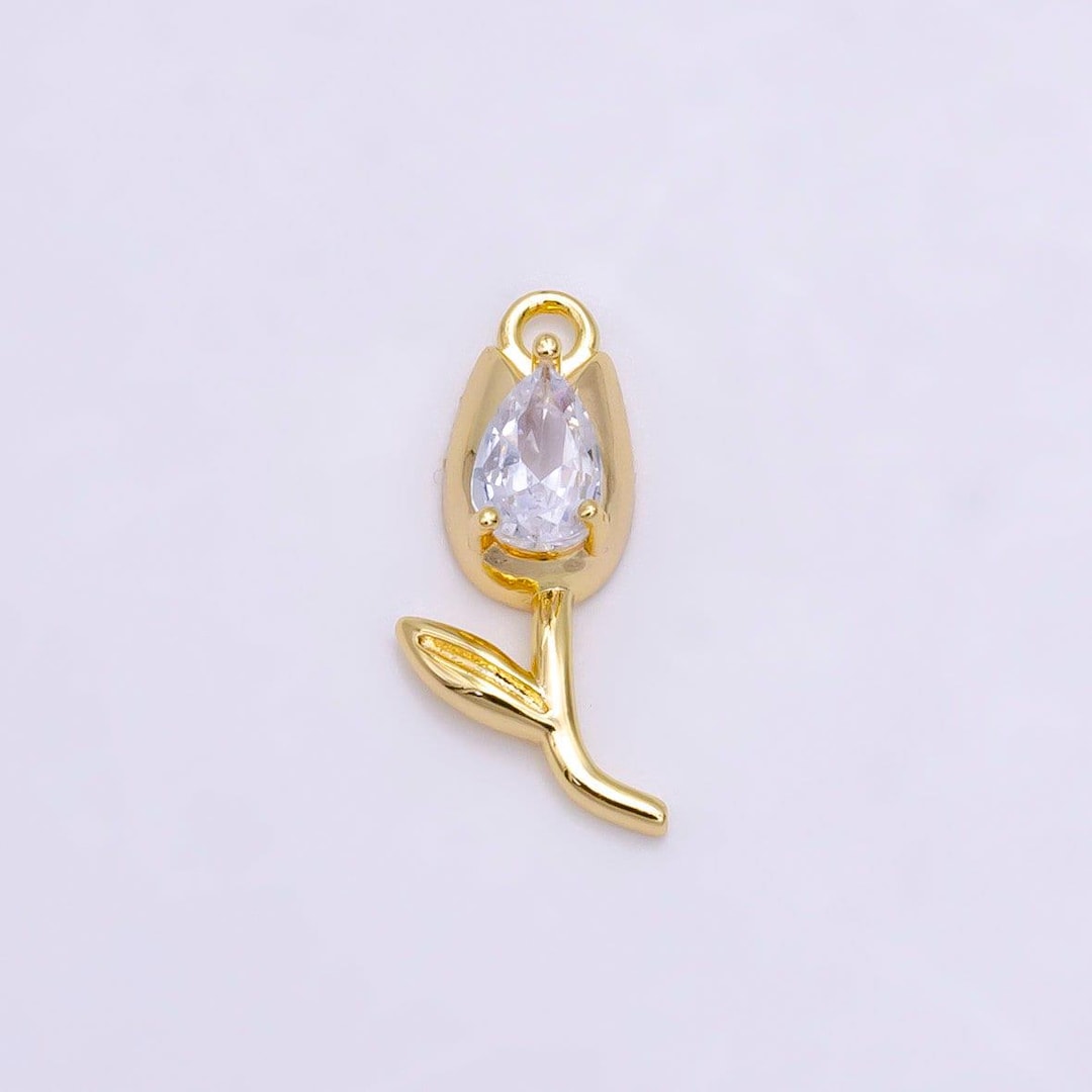 14k Gold Filled Clear Cz Teardrop Rose Flower Charm | W-471 - Etsy