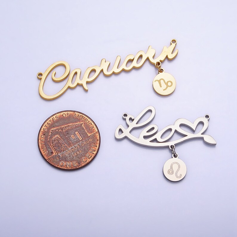 Stainless Steel Cursive Font Zodiac Charms Connector for Necklace ...