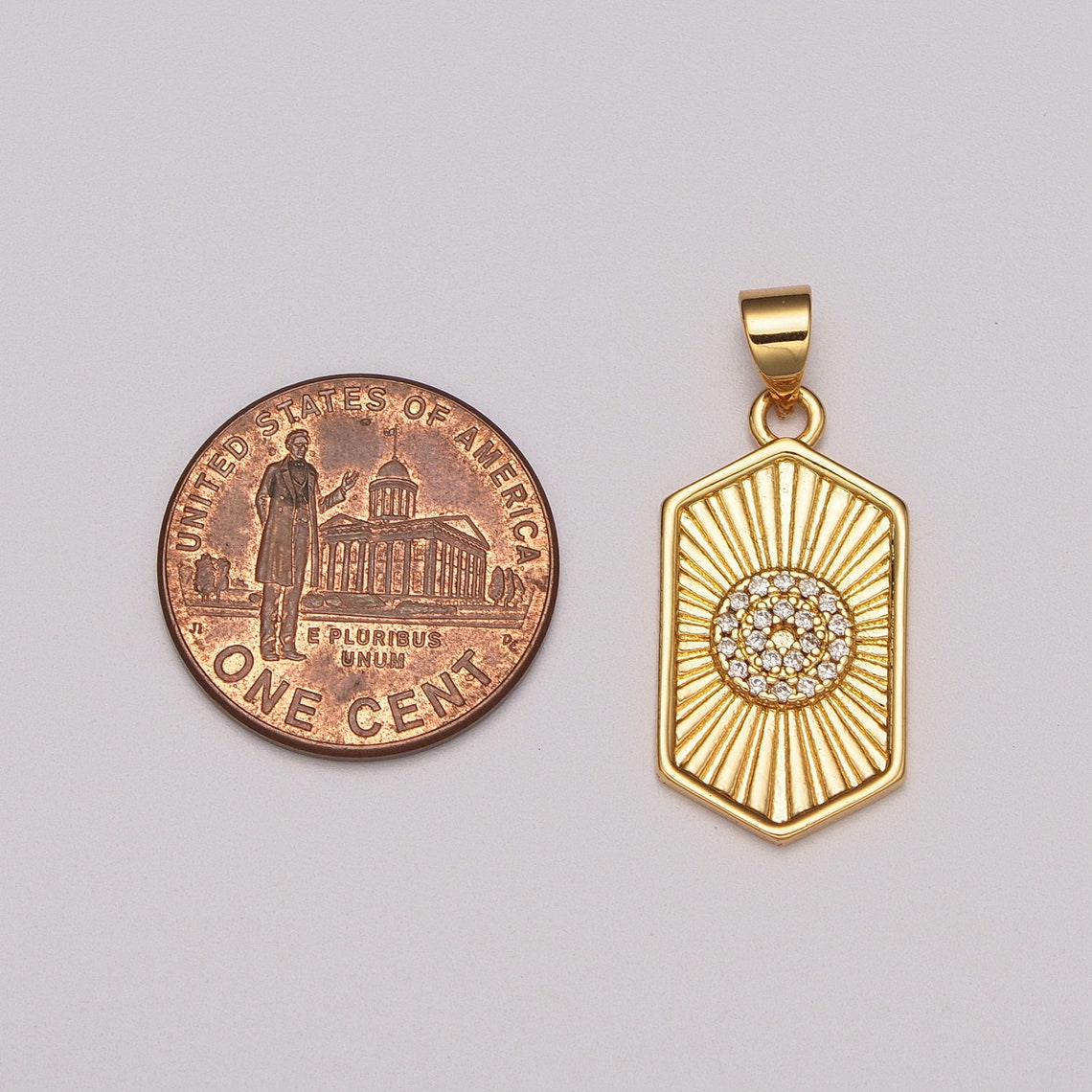 Dainty 14k Gold Filled Hexagon Medallion Pendant Gold Sunburst - Etsy