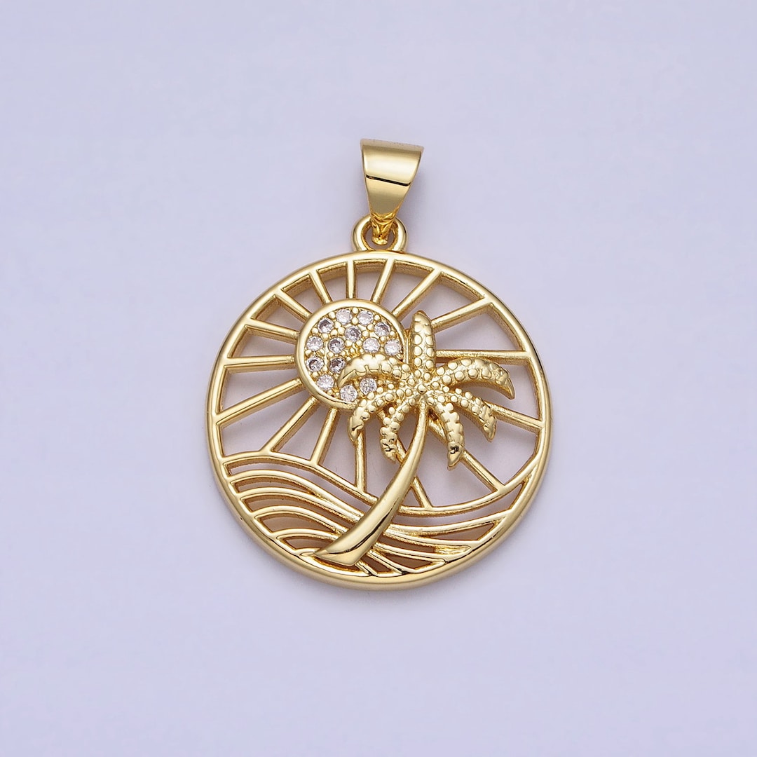 Palm Tree Sunrise Charm Gold California Dream Beach Charm, Hawaii Charm ...
