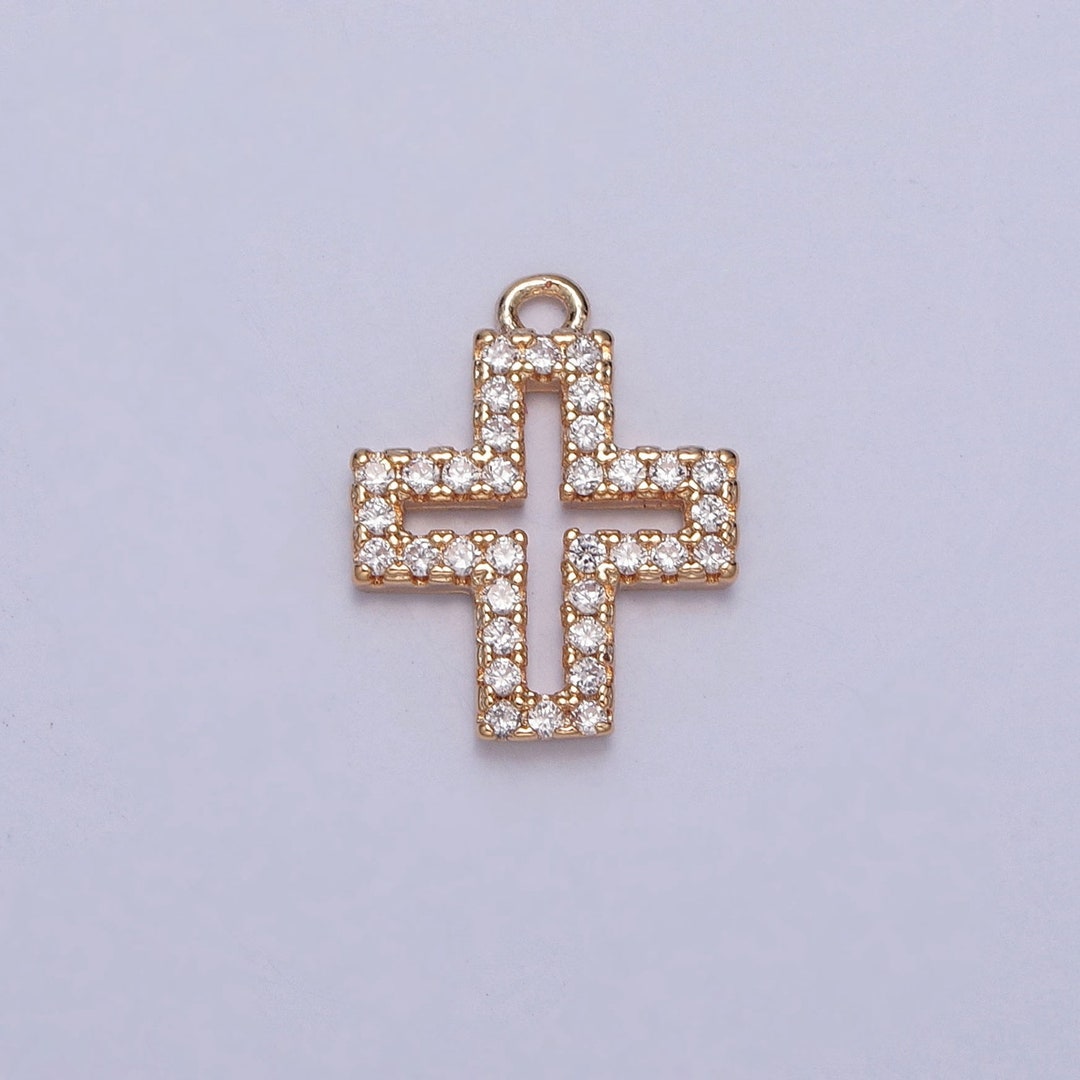 16K Gold Plated Dainty Cross Charms, Micro Pave CZ Minimalistic Cross ...