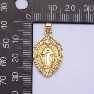 24k Gold Filled Miraculous Lady Virgin Mary Line Textured Shield ...