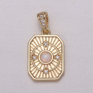 Sunburst Octagon Gold Tag Opal Gold Rectangle Size 25x13mm Pendant Square Charm for Necklace ...