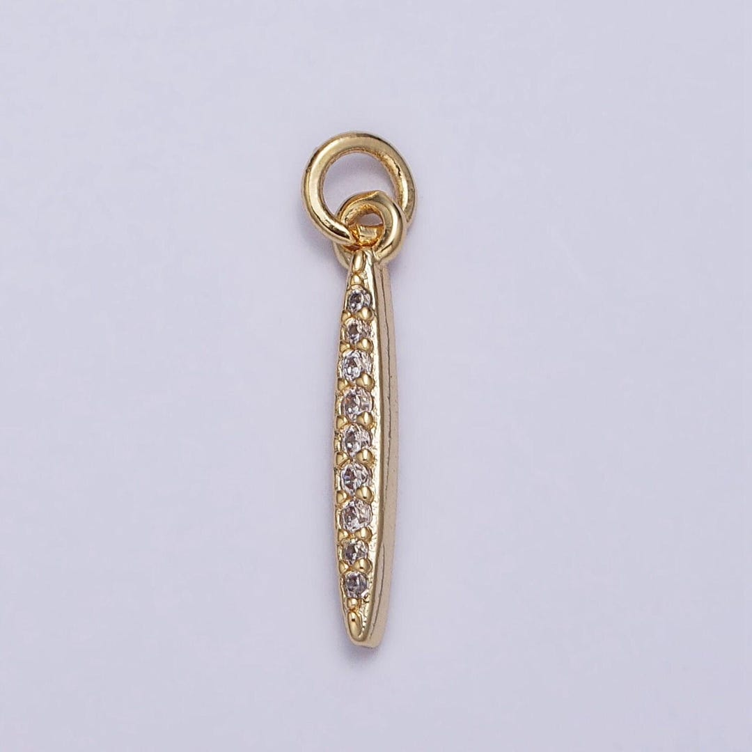 16k Gold Filled Mini Pin Linear Stone Short Bar Micro Paved Cz Add-on ...