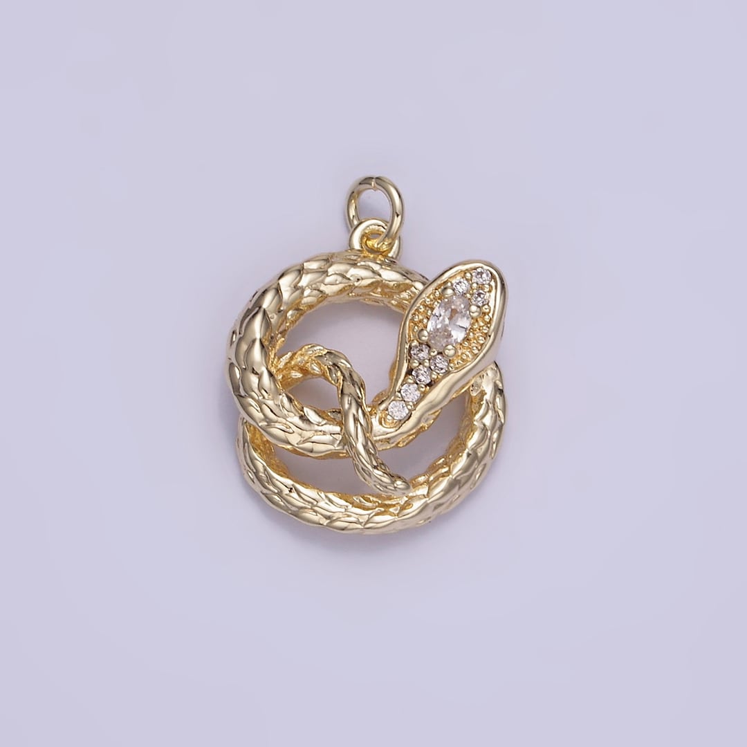 14k Gold Filled Snake Charms, Serpent Pendant, Micro Pave Snake Charm ...