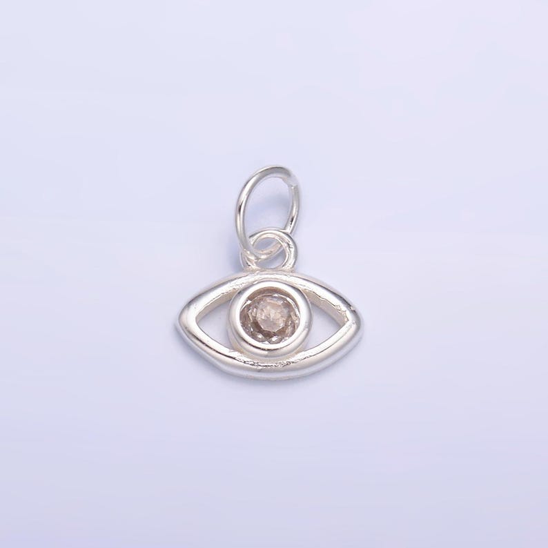 Mini S925 Sterling Silver Evil Eye Charm With Clear CZ Stone Gold ...
