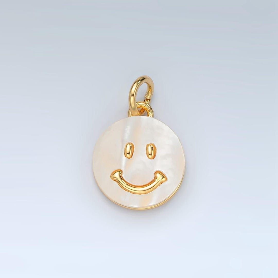 24k Gold Filled Shell Pearl Charm Happy Face Charms Pendant Emoticon ...