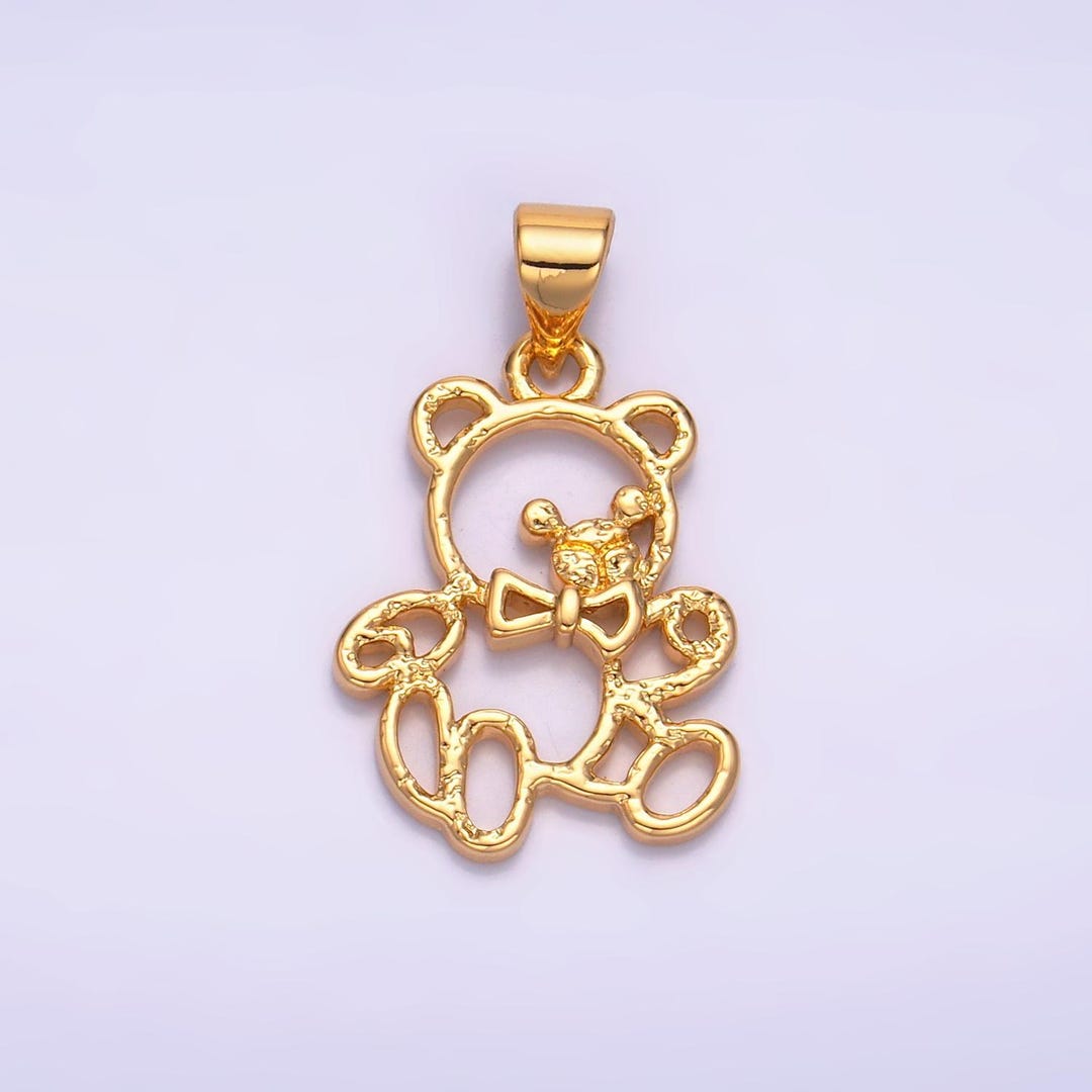Dainty Open Teddy Bear Dangle Charm 24k Gold Filled Bear Doll Pendant ...