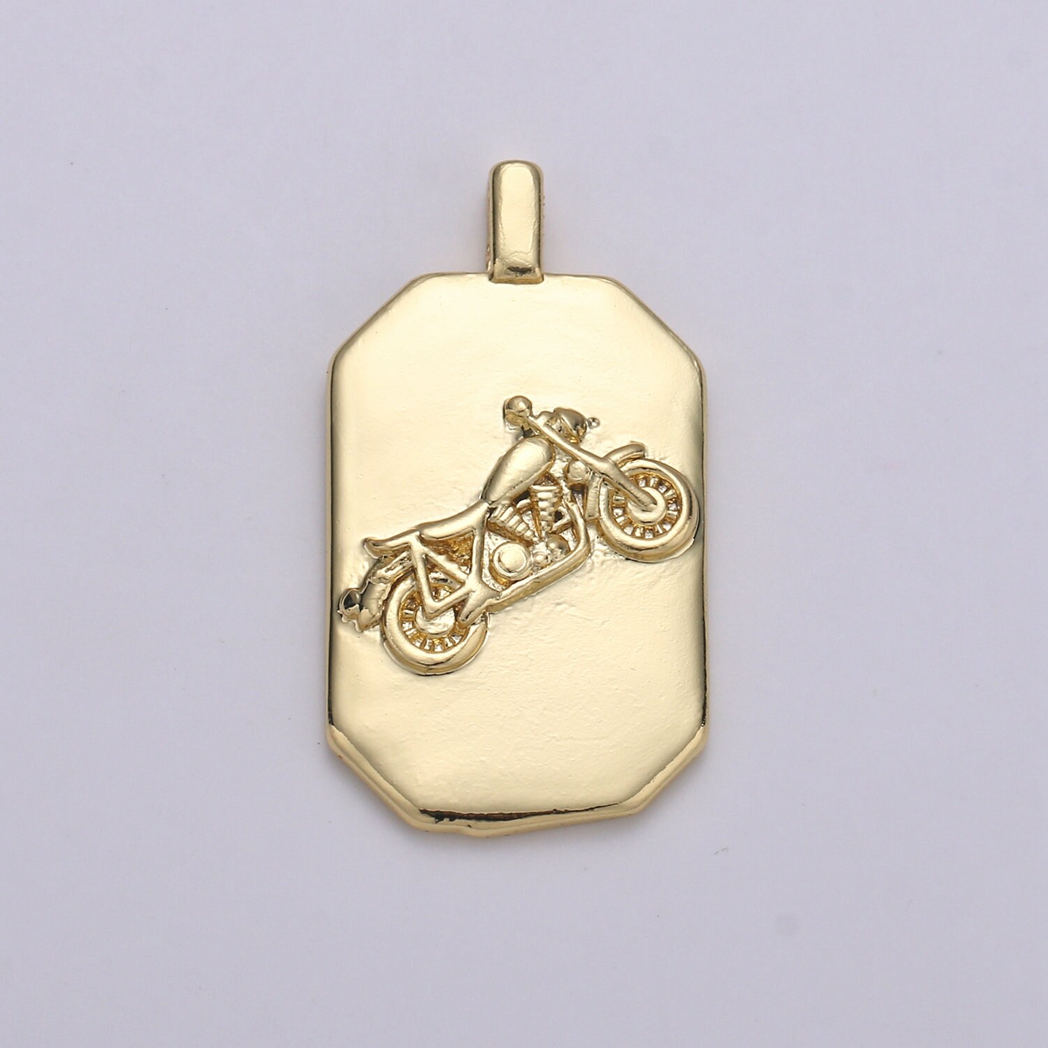 14K Gold Motorcycle Charm Rectangle Medallion Motorcycle | Etsy
