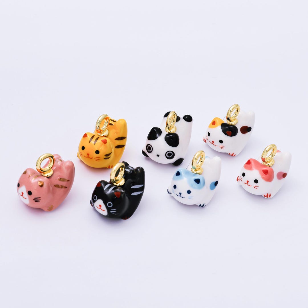 White Ceramic Cat Pendant, 24K Gold Filled Kitten Kitty Animal Charm ...