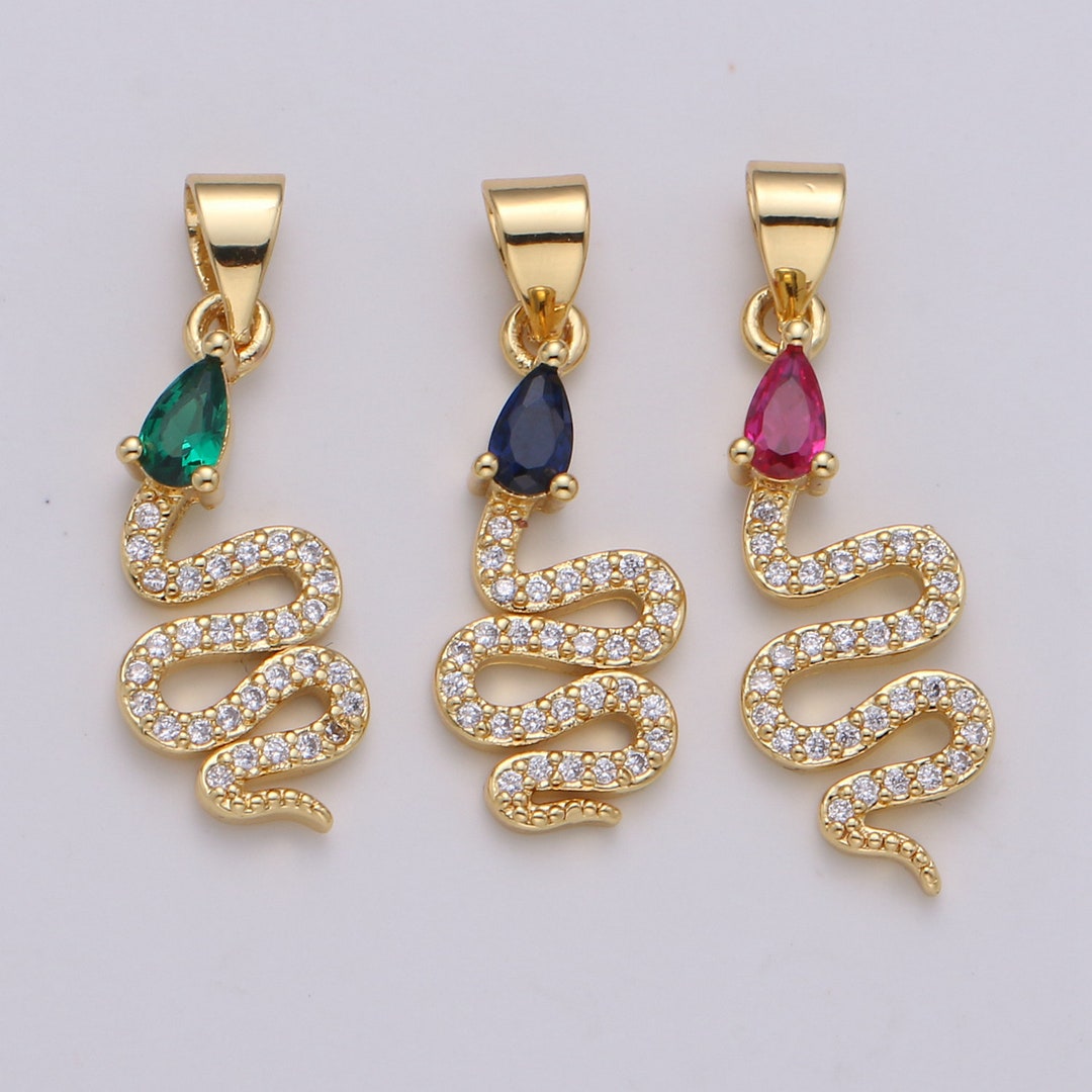 24k Gold Filled Snake Charm, Gold Snake Pendant Charm, Micro Pave ...