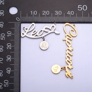 Stainless Steel Cursive Font Zodiac Charms Connector for Necklace ...