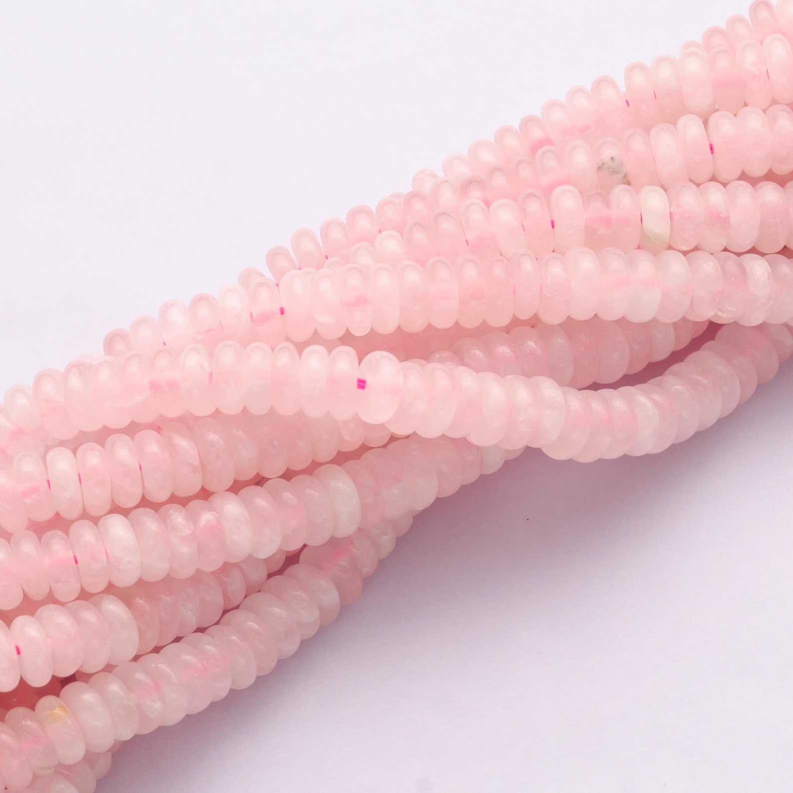 Natural Rose Pink Quartz Smooth Rondelles Beads Colorful Stone Beads ...