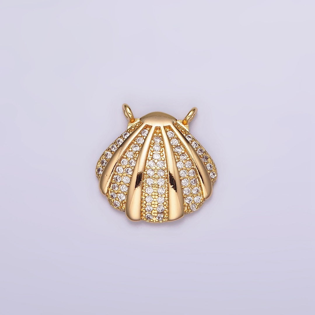 16K Gold Filled 15mm Clear Micro Paved CZ Sea Clam Shell Connector ...