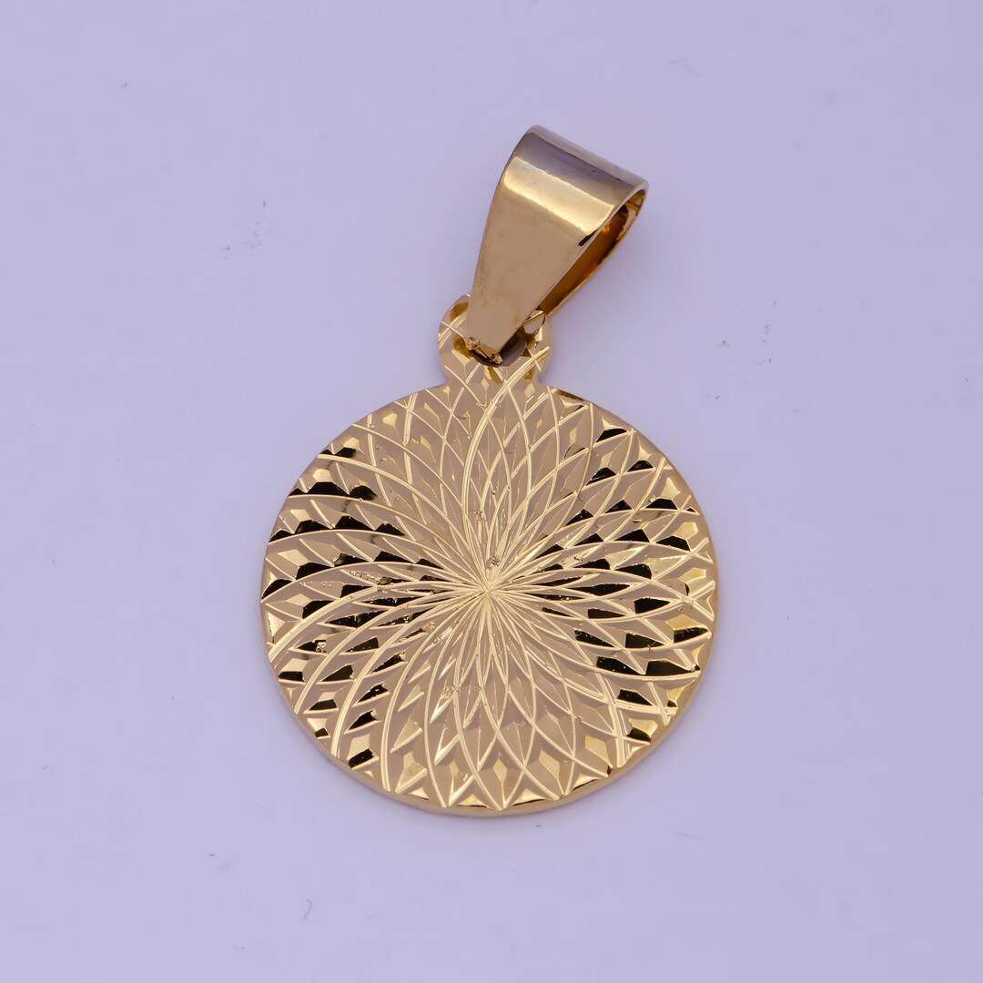 Gold Art Deco Coin Pendant, 24k Gold Plated Geometric Sunburst Round ...