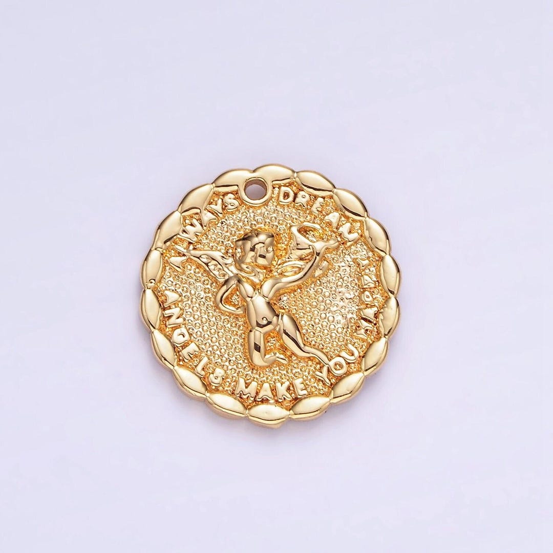 Gold Angel Charms 14k Gold Filled Angel Coin Pendant Angel Make Your ...