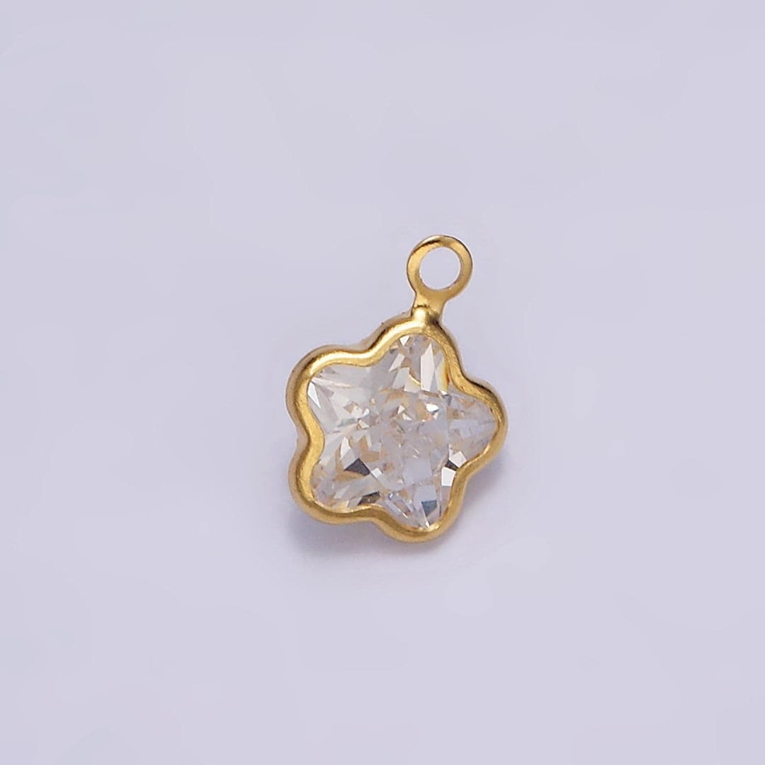 16k Gold Filled Mini Celestial Star Flower Clear Crystal Cz Bezel Charm ...