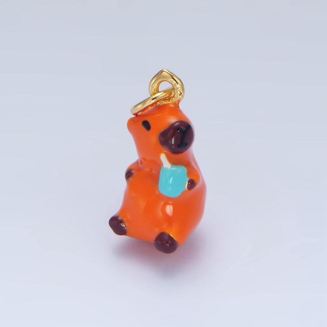 Cute Drinking Capybara Charms Glass Animal Pendant Diy Jewelry Making ...