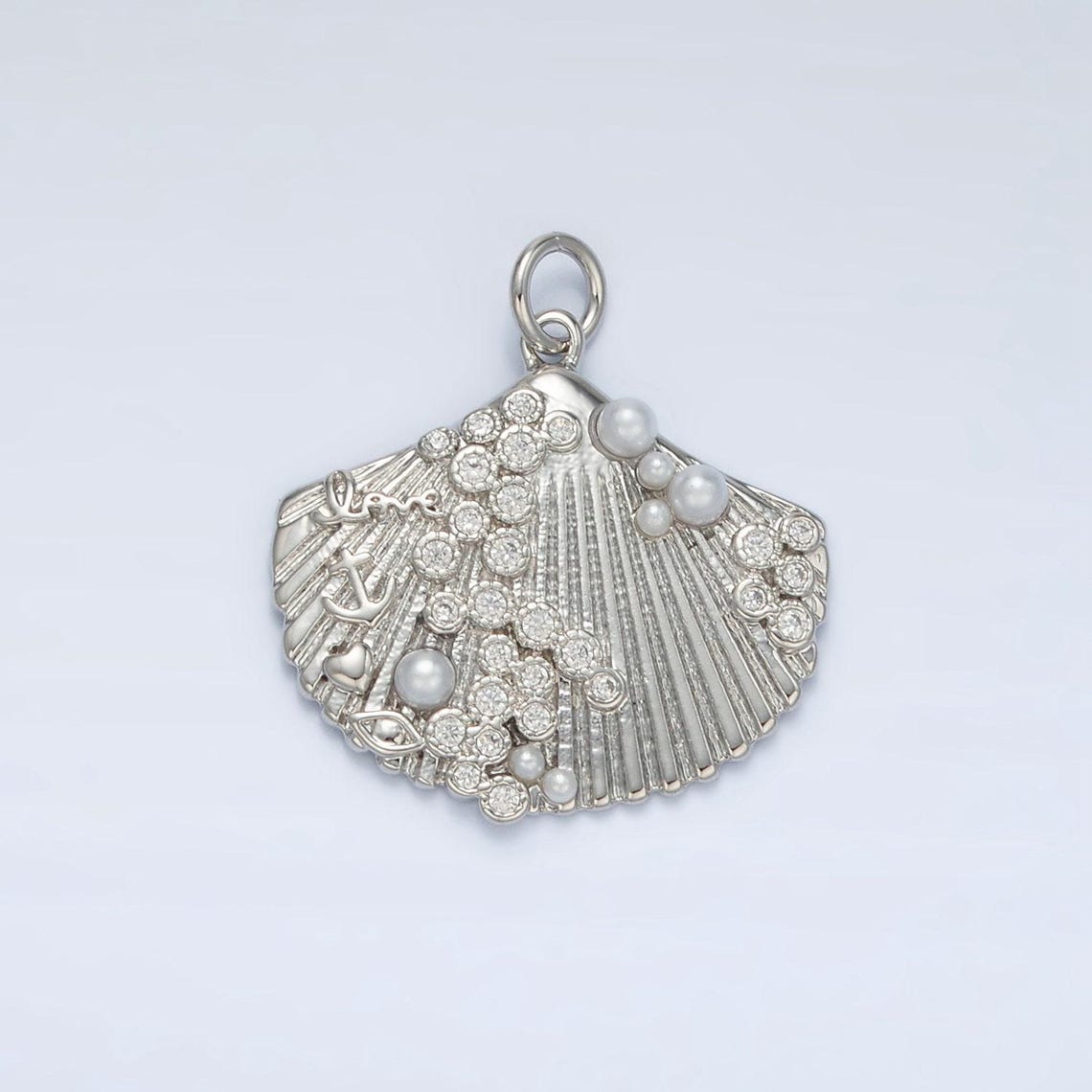 Gold Filled Flat Shell With Pearls Beach Inspired Charm in Gold ...