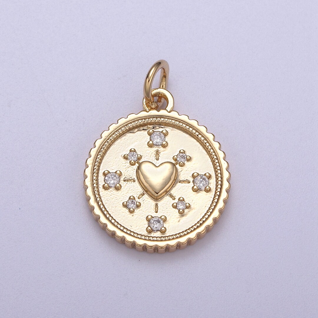 Mini Gold Coin Charm Necklace With Heart Medallion, Add on Love Heart ...