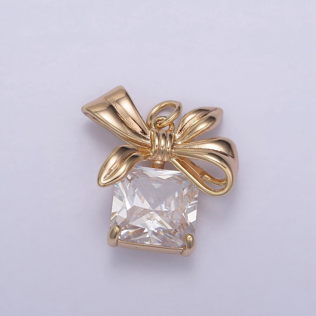 Dainty Present Gift Charm Inspired With Square Cubic Stone Clear CZ ...