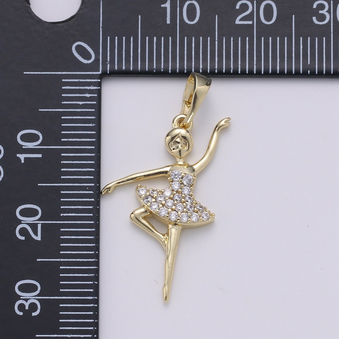 14K Gold Ballerina Pendant Angel Charm Micro Pave Cubic Mini - Etsy