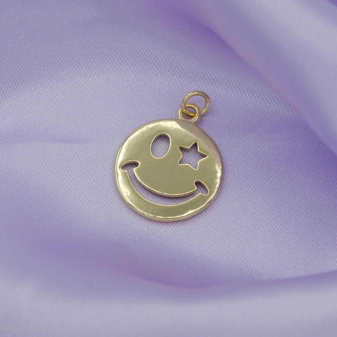 Dainty Gold Happy Face Charm, Gold Smile Face Charms, Emoticon Wink ...