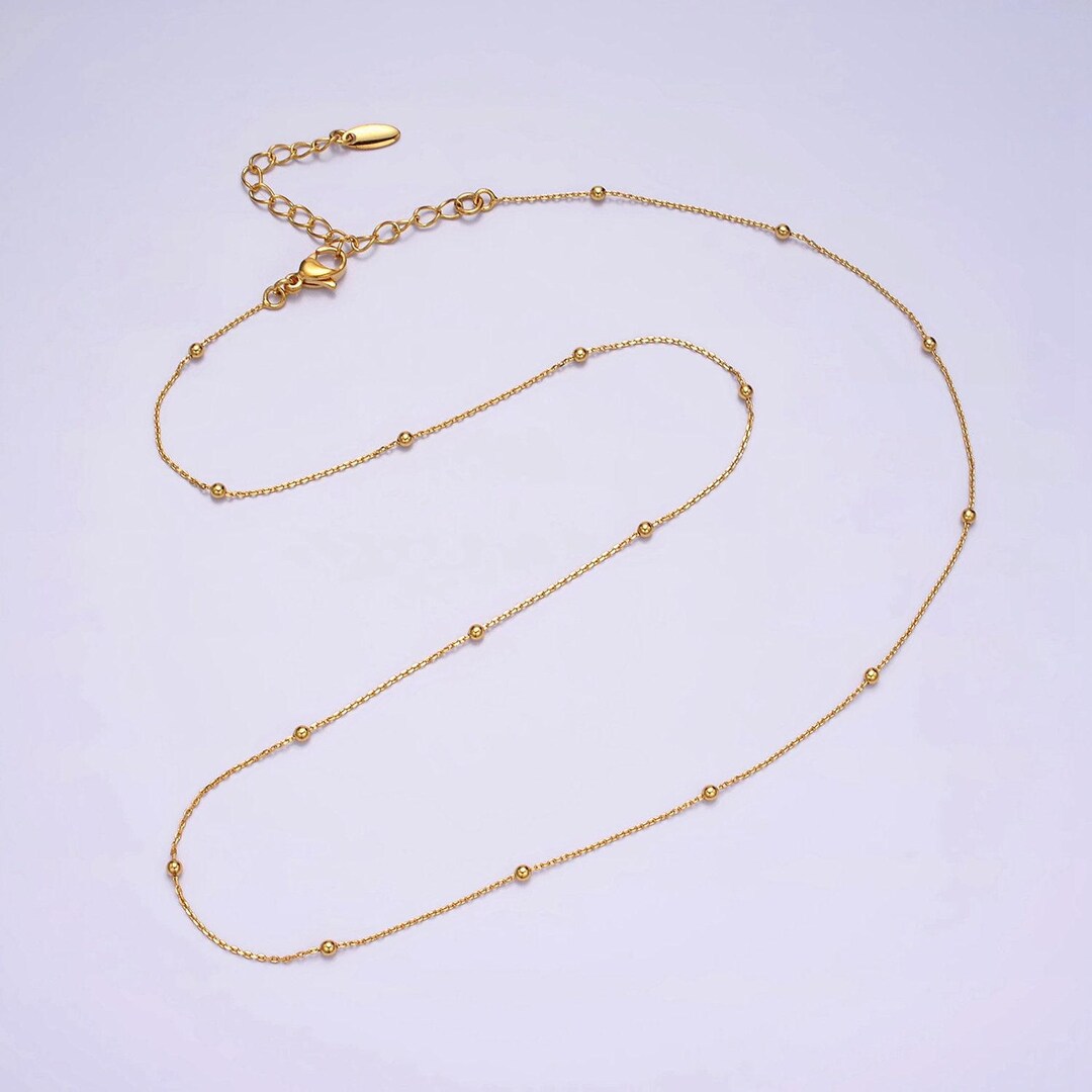24k Gold Filled 0.5mm Dainty Satellite Beaded Cable Chain 18 Inch ...