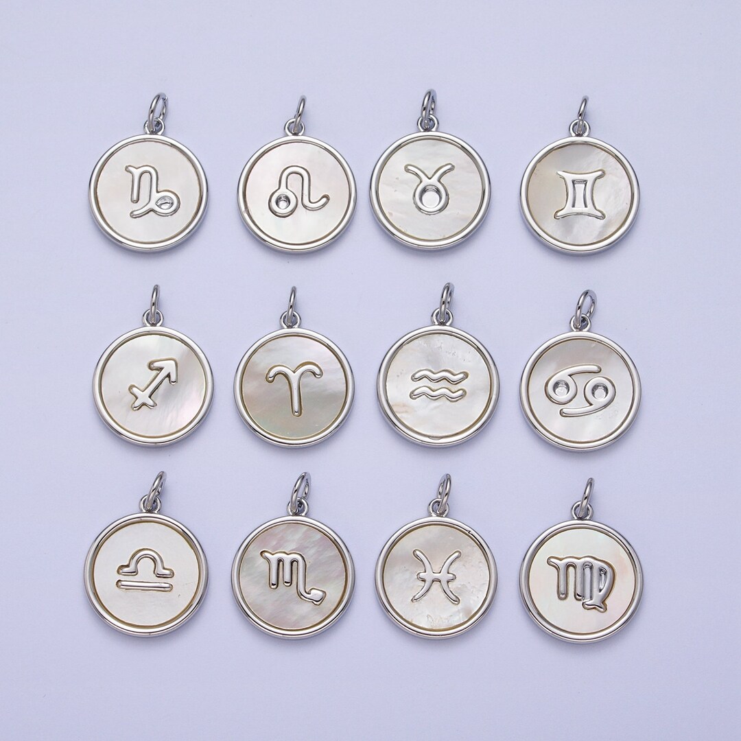 Shell Pearl Silver Zodiac Signs Medallion Pendant White Gold Fill ...