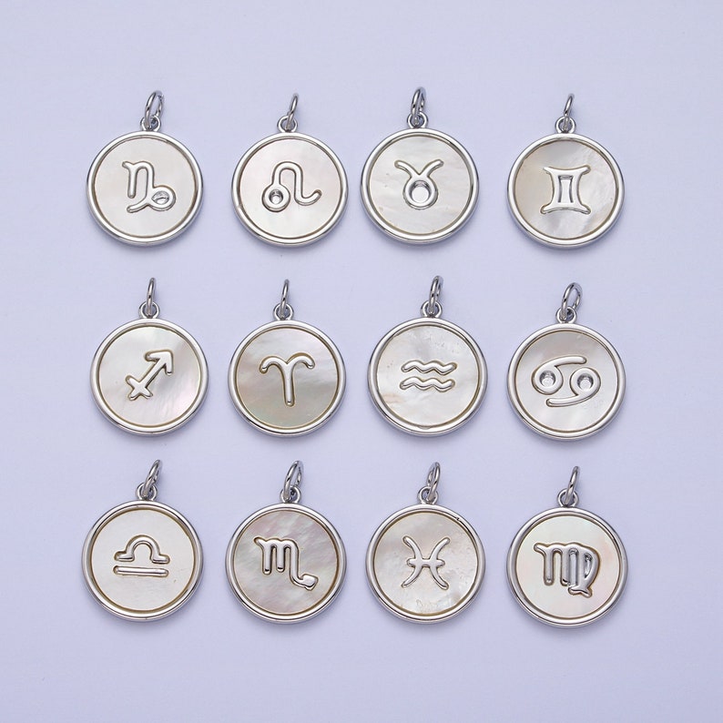 Shell Pearl Silver Zodiac Signs Medallion Pendant White Gold - Etsy
