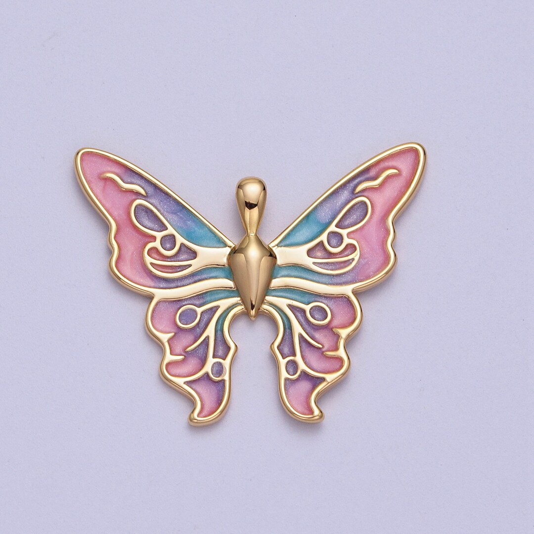 14k Gold Filled Pink Enamel Butterfly Charm Candy Color Butterfly Pendant Mariposa Jewelry ...