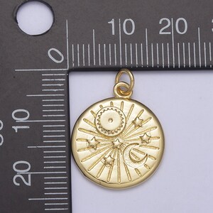 Round Coin Disc Star Sun Moon Planet Pendant, Gold Space Celestial ...