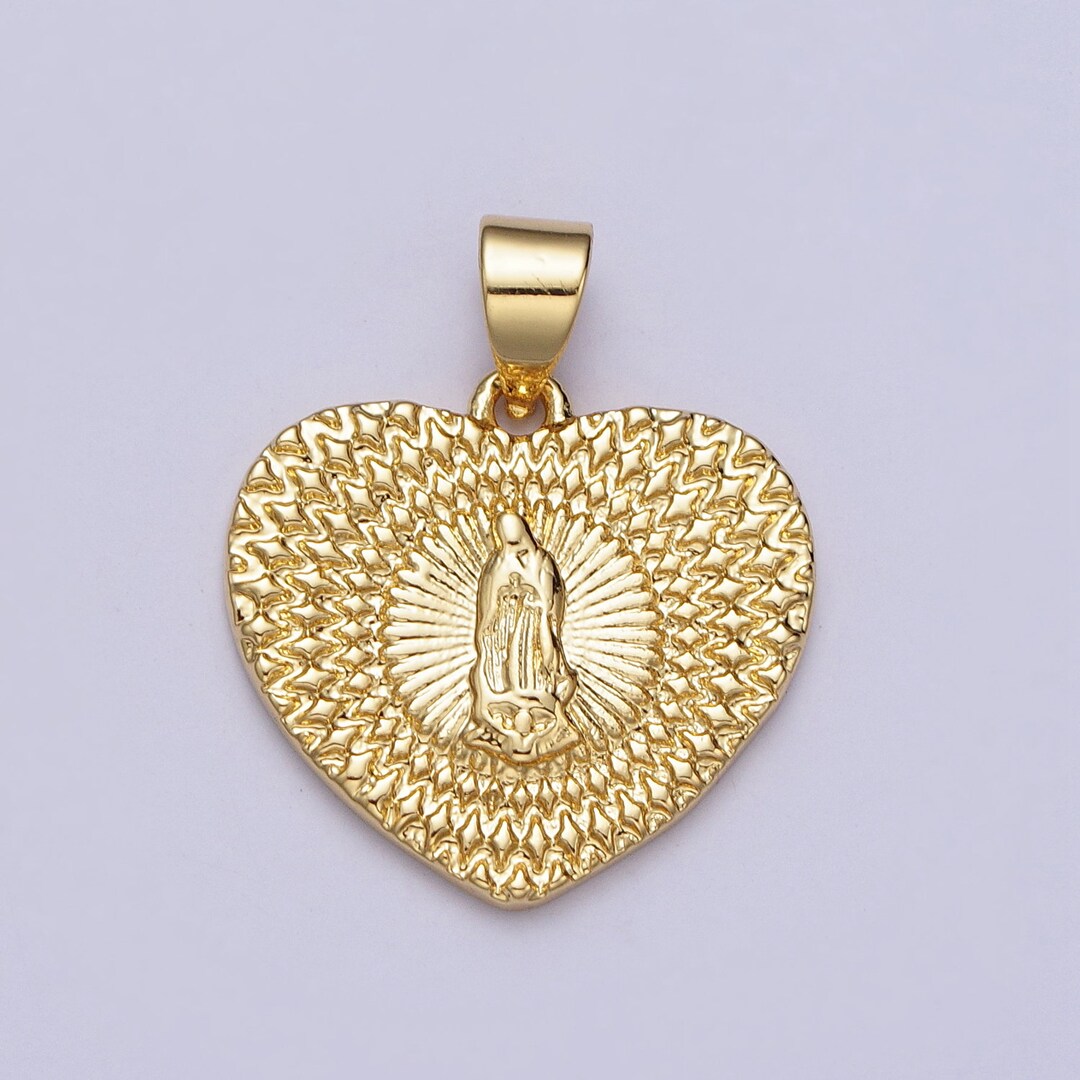24K Gold Filled Virgin Mother Mary Sunburst Heart Pendant for Catholic ...