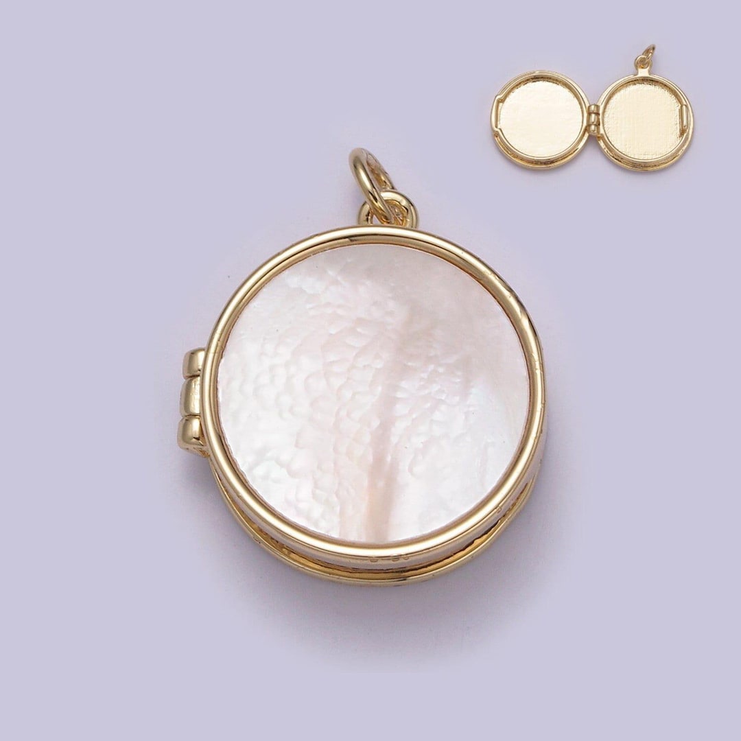 Pearl Locket Charm Necklace 14k Gold Filled Round Locket for Photo ...