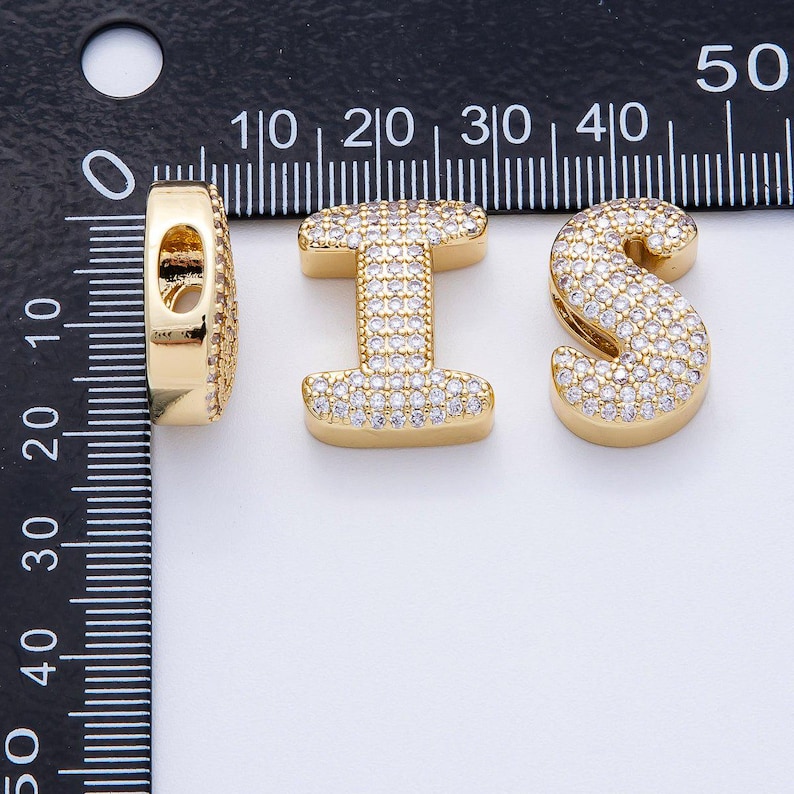 16K Gold Filled 21mm Chubby Micro Paved CZ Initial Letter A-Z Alphabet ...