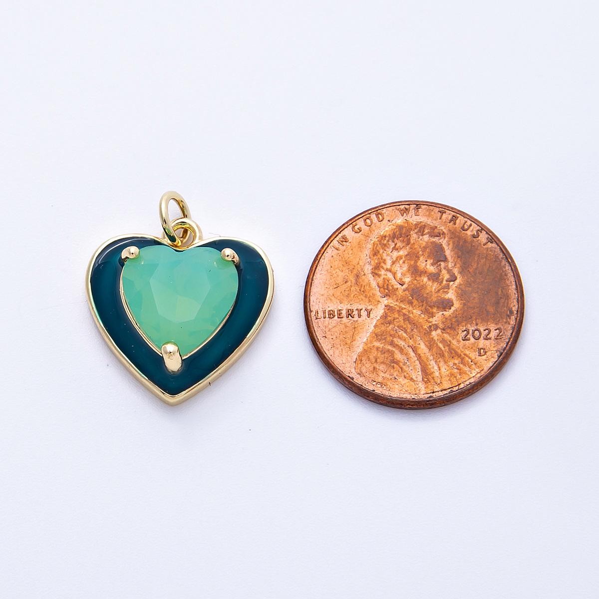 16K Gold Filled 17mm Blue Teal Turquoise CZ Enamel Heart Charm Romantic ...